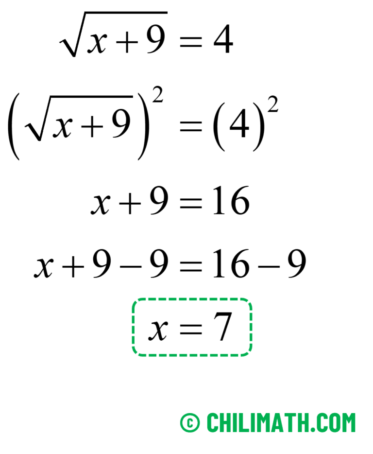 Radical Equations Practice Problems with Answers | ChiliMath