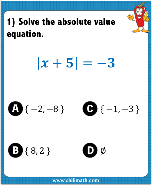 Absolute Value Equations Quiz | ChiliMath